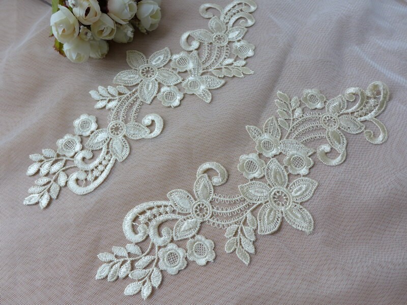 Champagne Lace Venice Bridal Lace Appliques Pair for Weddings, Garments ...
