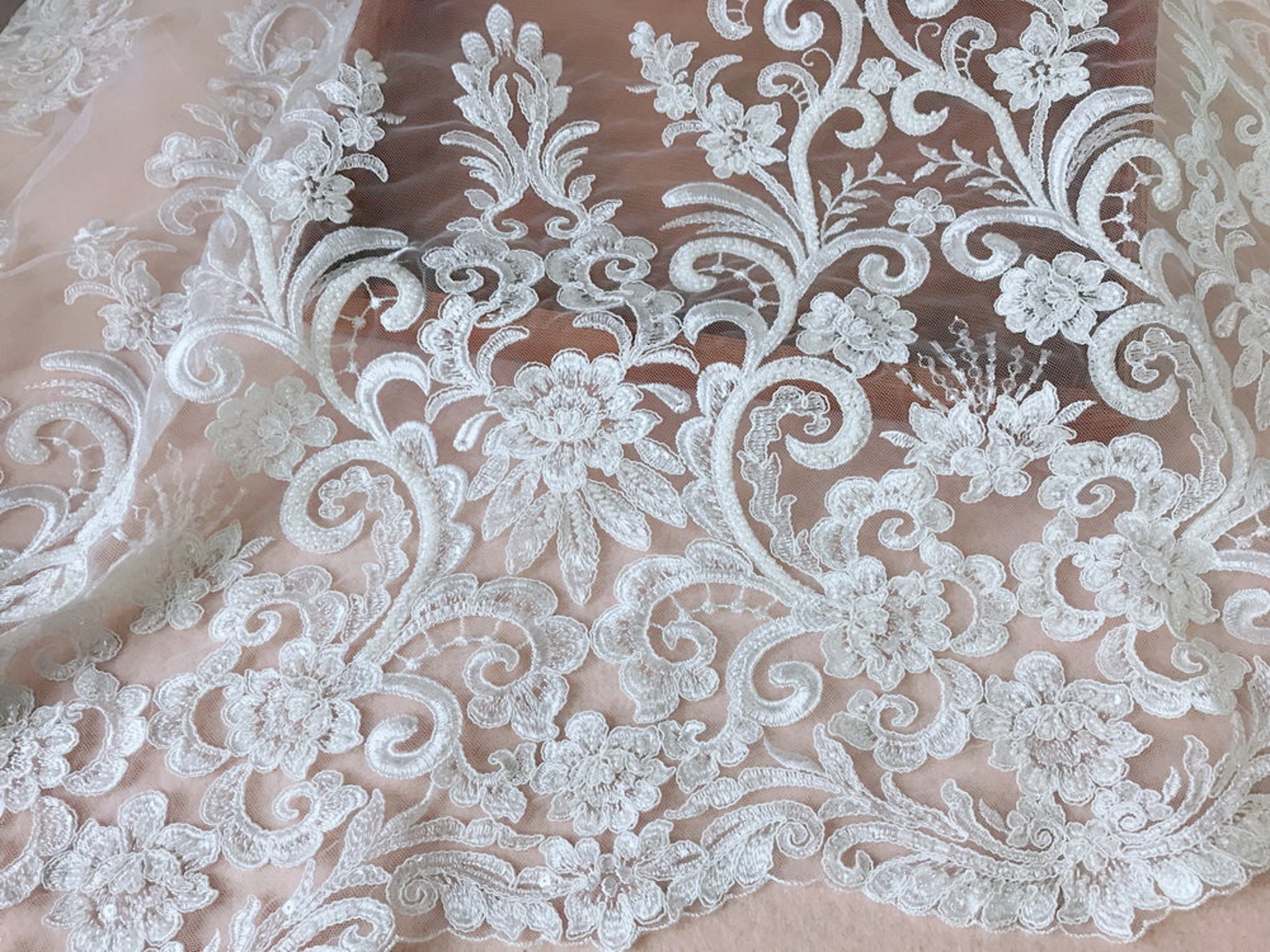 Gorgeous Embroidered Lace Ivory Heavy Beaded Wedding Lace Fabric for ...