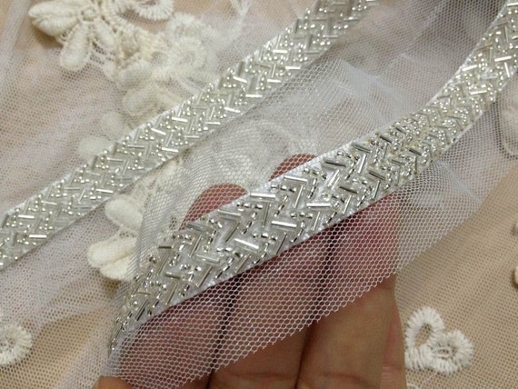 1 Yard Beaded Lace Trim in Silver For Bridal Headbands | Etsy