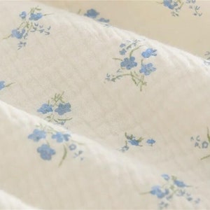 Blue Floral Cotton Fabric, Double Layer Crepe Floral Printed Fabric ...