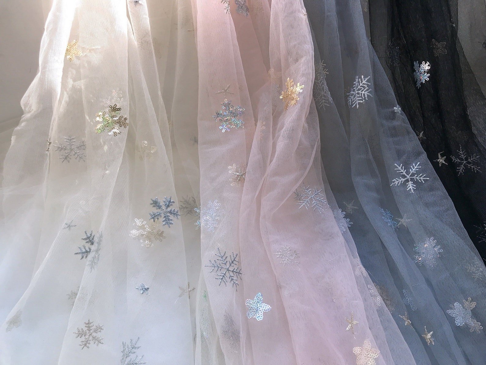Beautiful Snowflake Lace Fabric Sequins Fabric Soft Sheer | Etsy