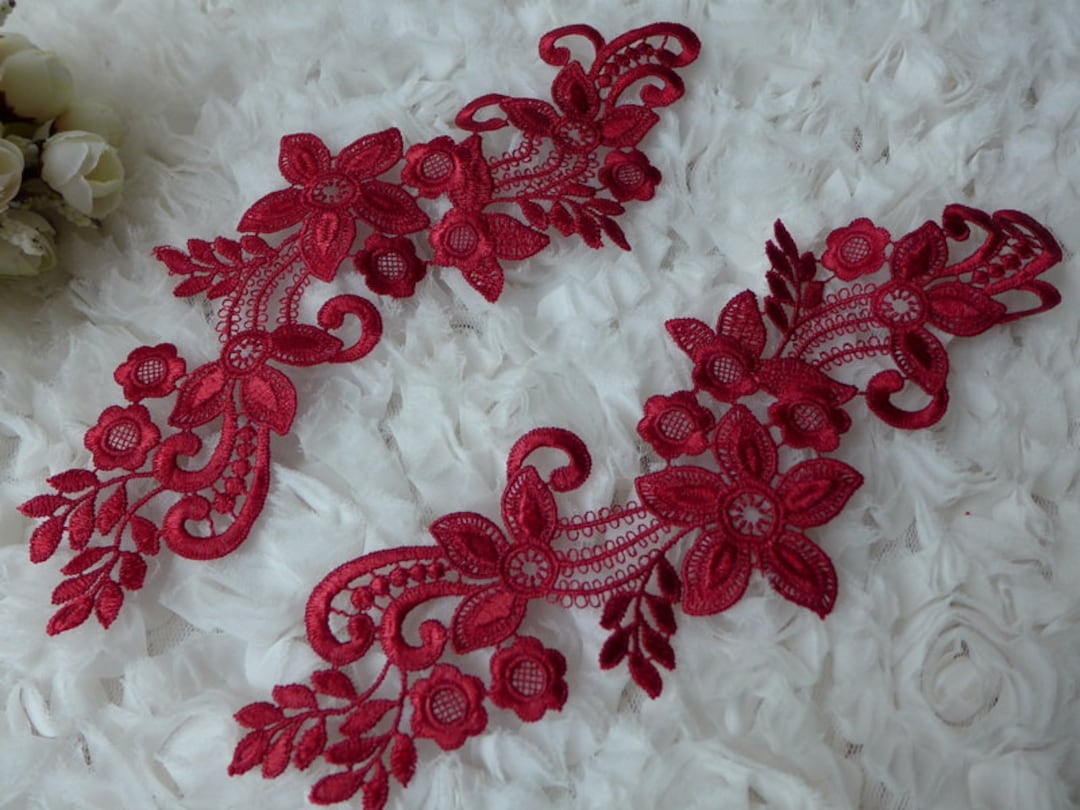 Wine Red Venice Bridal Appliques Lace for Weddings, Garments or Jewelry ...
