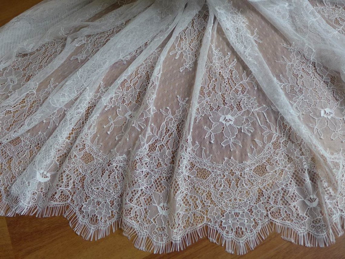 White French Chantilly Lace Fabric Elegant Floral Wedding | Etsy