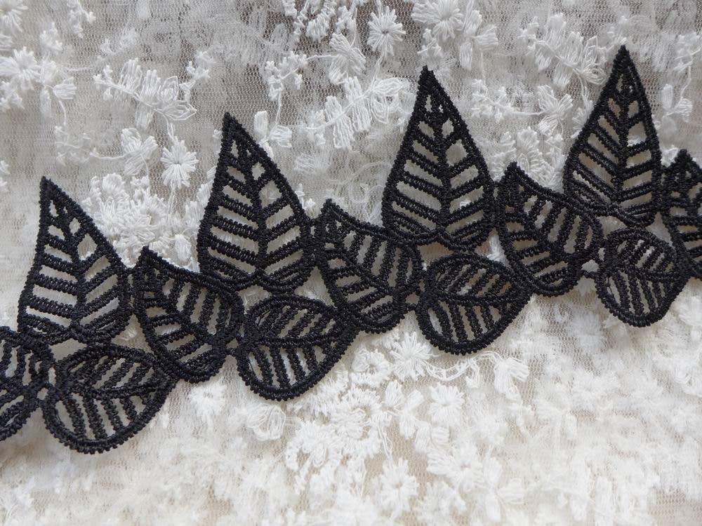Black Leaf Lace Venice Embroidered Lace Leaves Applique Lace - Etsy