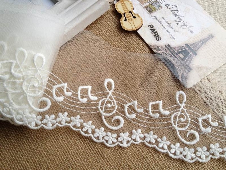 Transparent White Embroidered Lace Trim Musical Notes - Etsy