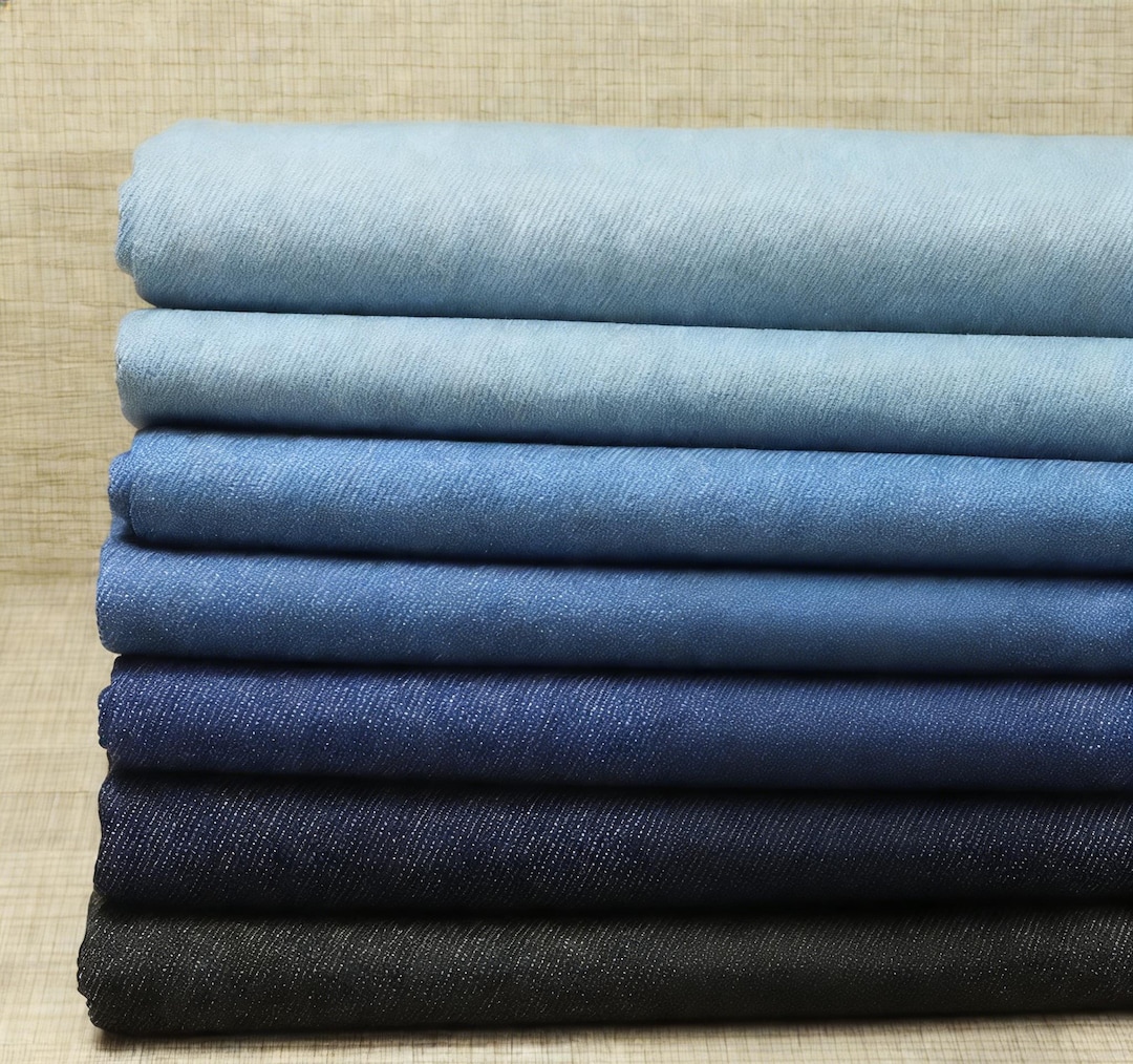 Blue/black Cotton Denim Fabric, 70.86'' Wide Washed Denim Fabric for ...