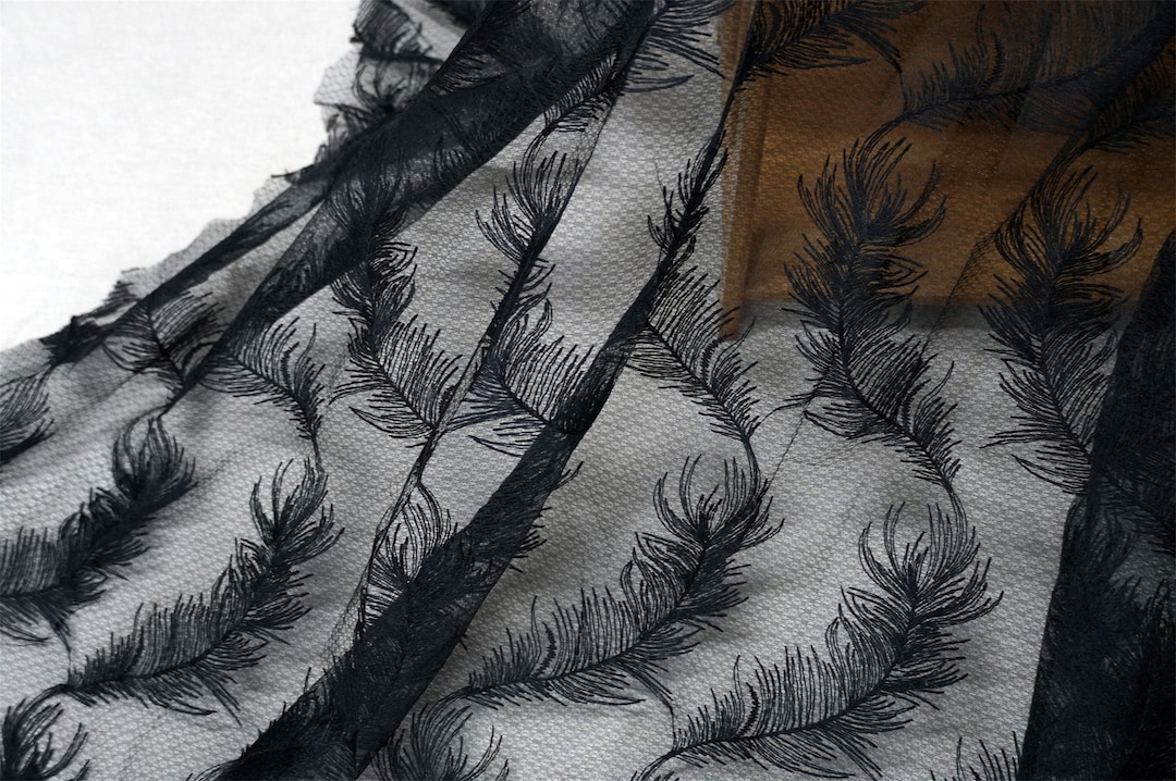 Chic Feathers Lace Fabric, Organza Mesh Fabric, Black / off White / Red ...