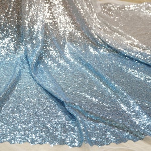Sparkle Sequin Fabric, Silver and Sky Blue Sequins Embroidered Lace ...