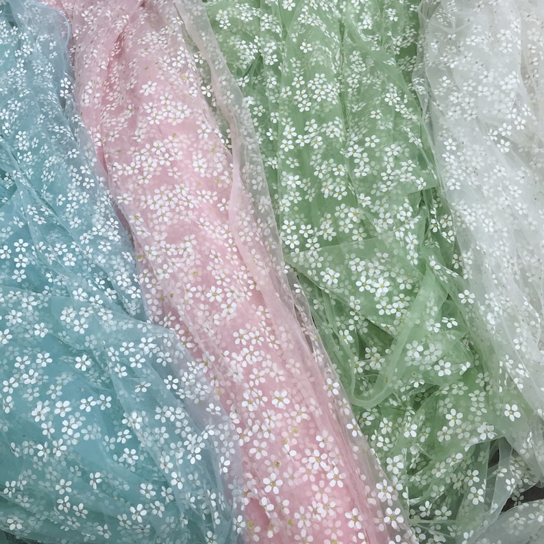 Soft Tulle Floral Printed Fabric, Flower With Glitter Design Tulle ...