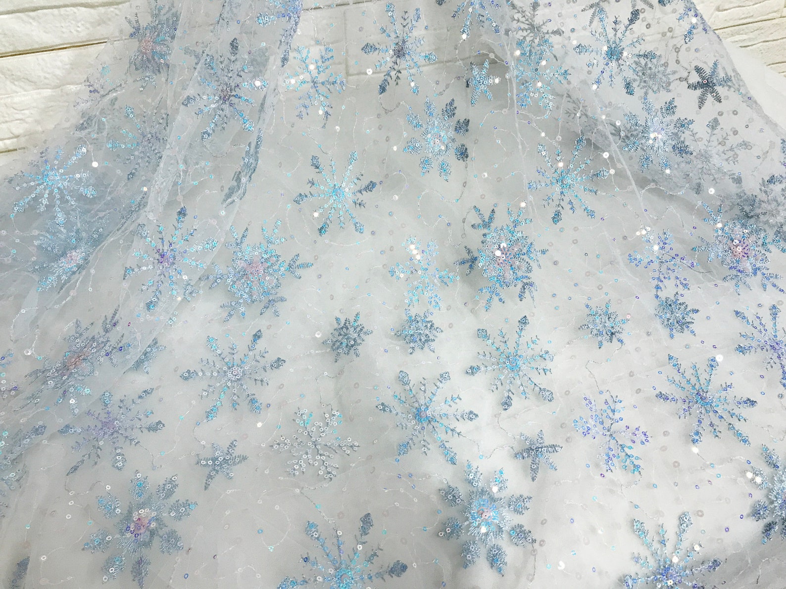 Light Blue Snowflake Fabric Colorful Sequins Embroidery Mesh - Etsy