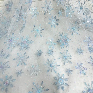 Light Blue Snowflake Fabric Colorful Sequins Embroidery Mesh Fabric for ...