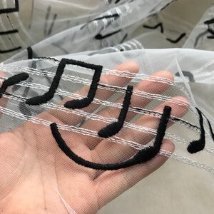 Music Note Fabric, Musical Notes Tulle Fabric, Black Note and off White ...