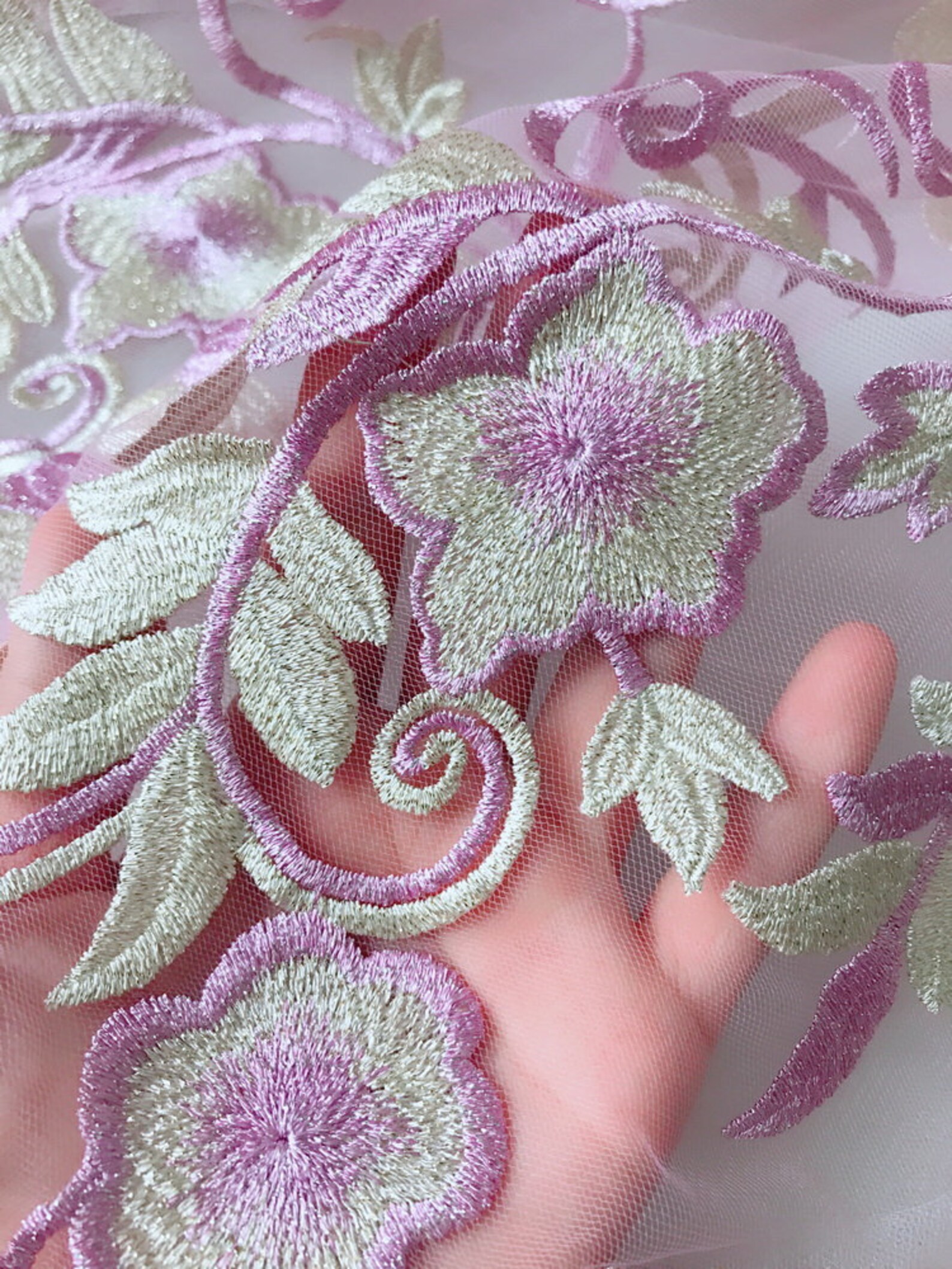 Lavender Fabric Embroidered Floral Lace Fabric in Lavender | Etsy