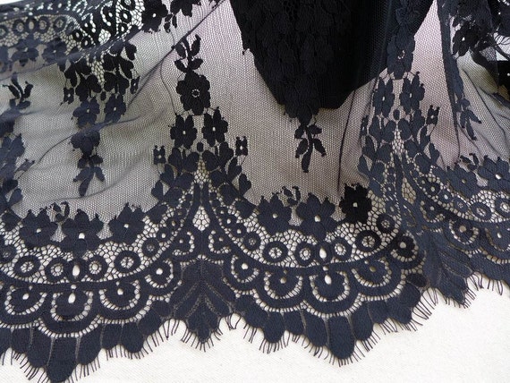 Black Scalloped Lace Fabric Eyelash Floral Lace Trim Bridal | Etsy
