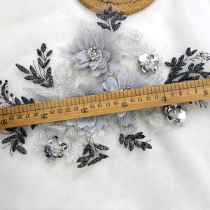 Silver Gray Embroidery Lace Applique Rhinestone 3D Flowers - Etsy