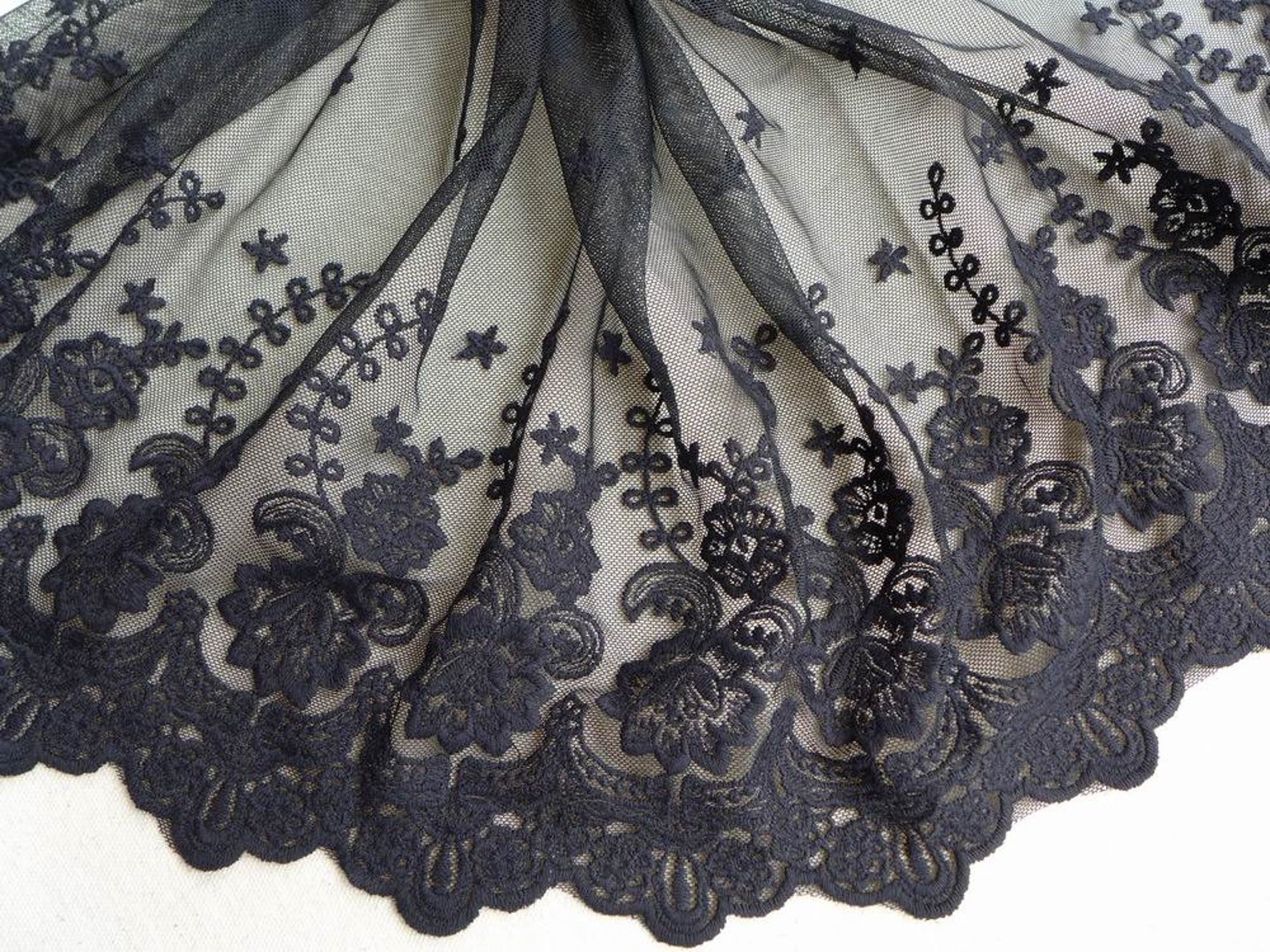 ROMANTIC Black Lace Embroidery Tulle Lace Trim Cotton Lace - Etsy