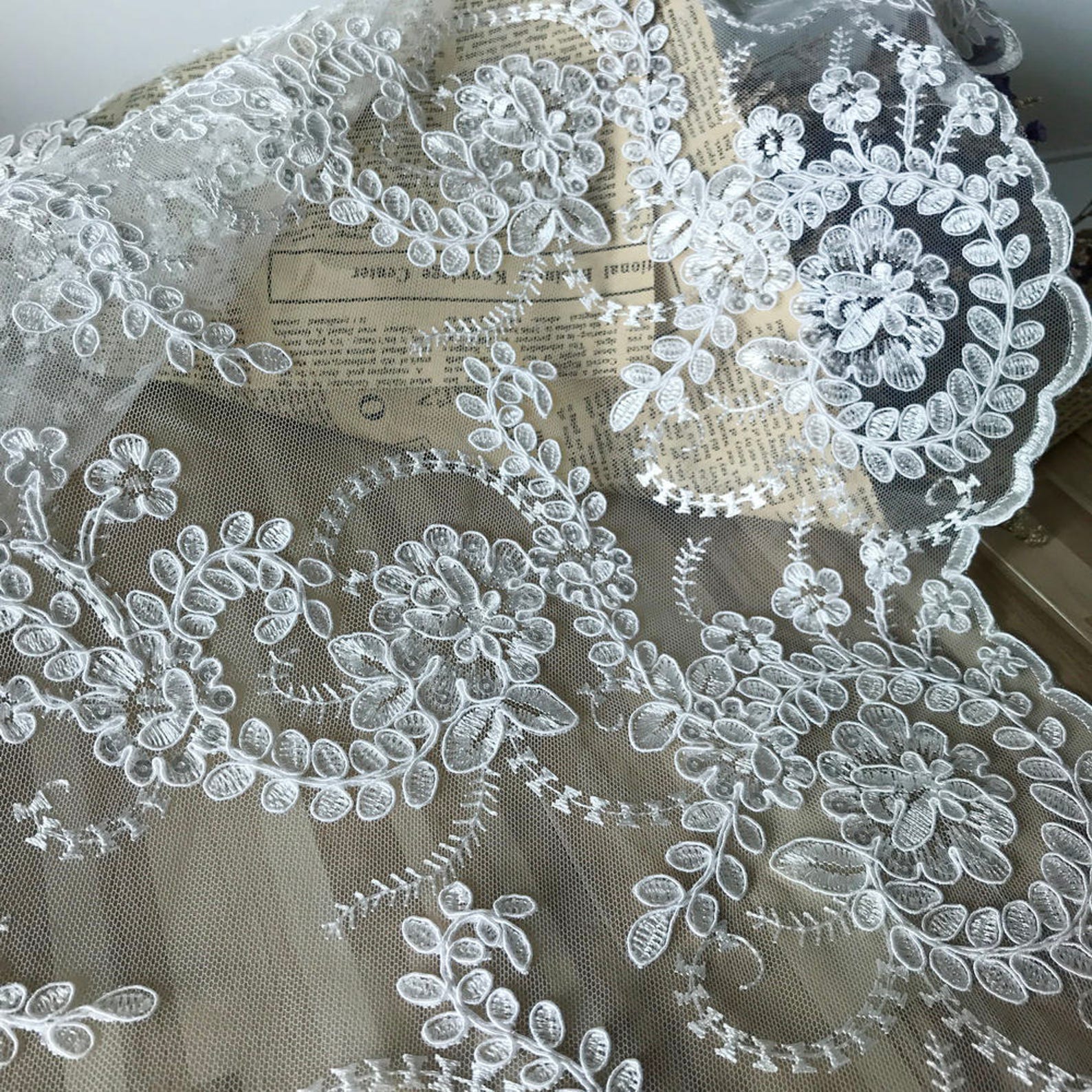 Ivory Sequins Lace Alencon Embroidered Lace Retro Style | Etsy