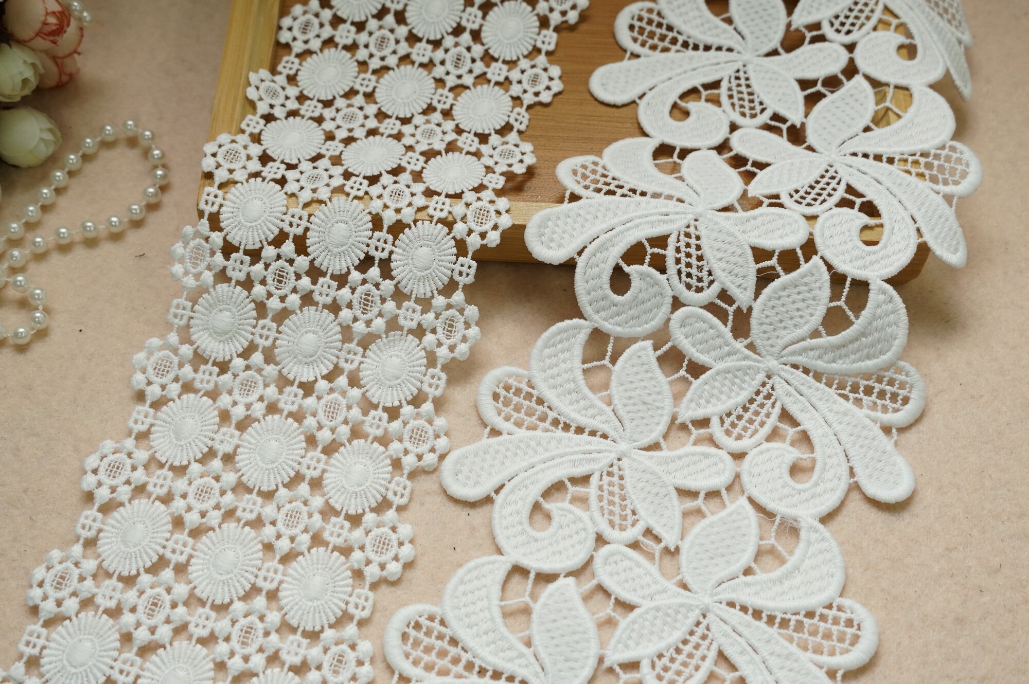 Venice Lace, Circle Trimming Lace, White Flower Lace Trim for Wedding ...