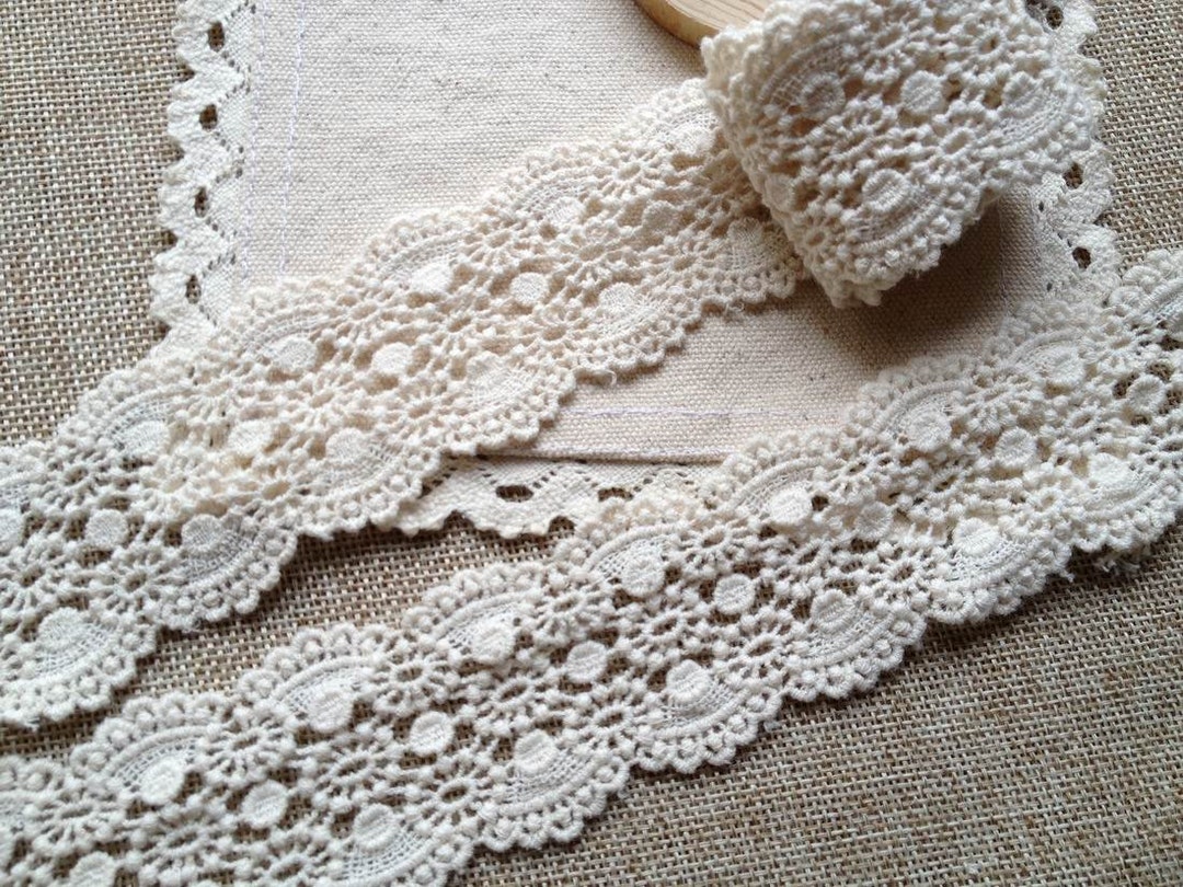 2 Yards Beige Lace Trim Vintage Ecru Cotton Lace Trim With Scalloped ...