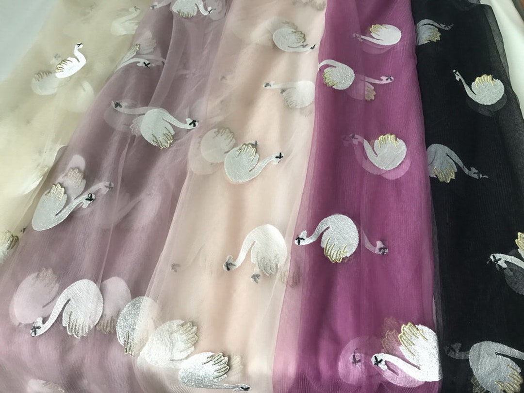 Soft Tulle Fabric With Swan Pattern for Girl Tutu Dress, Wedding Skirts ...