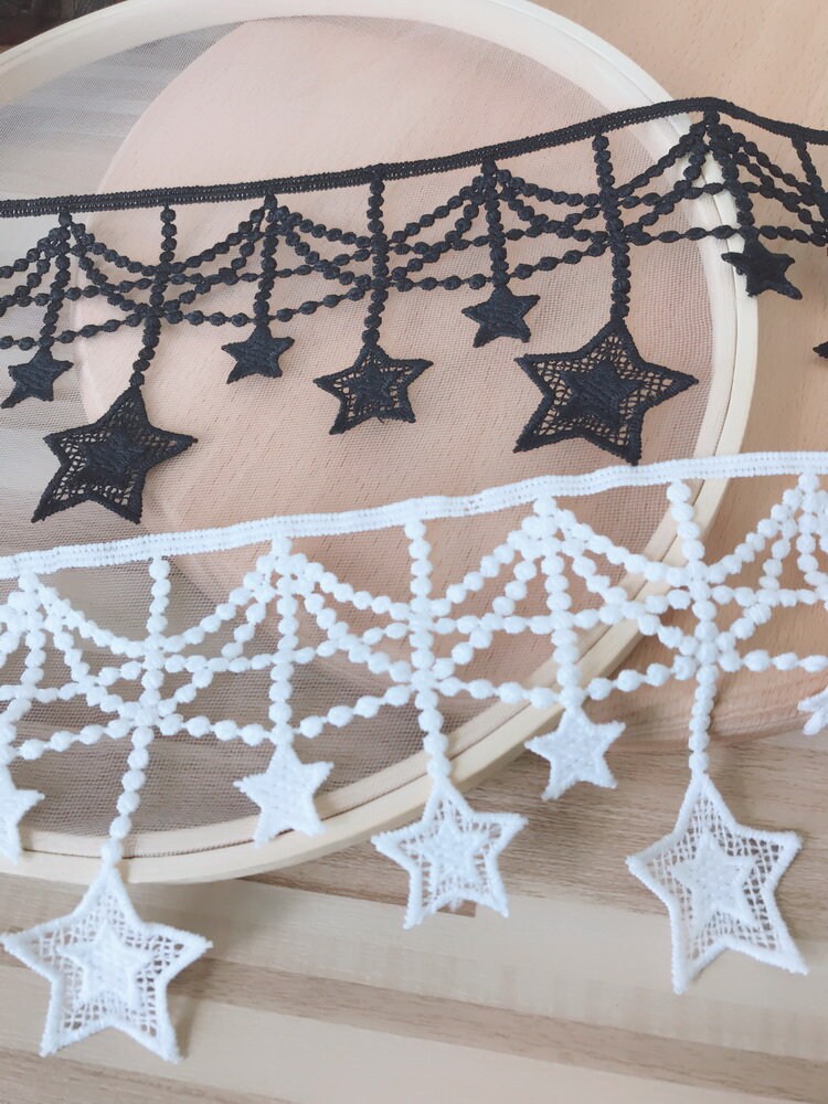 Delicate Star Lace Trim Black White Venice Lace Stars Fringe | Etsy