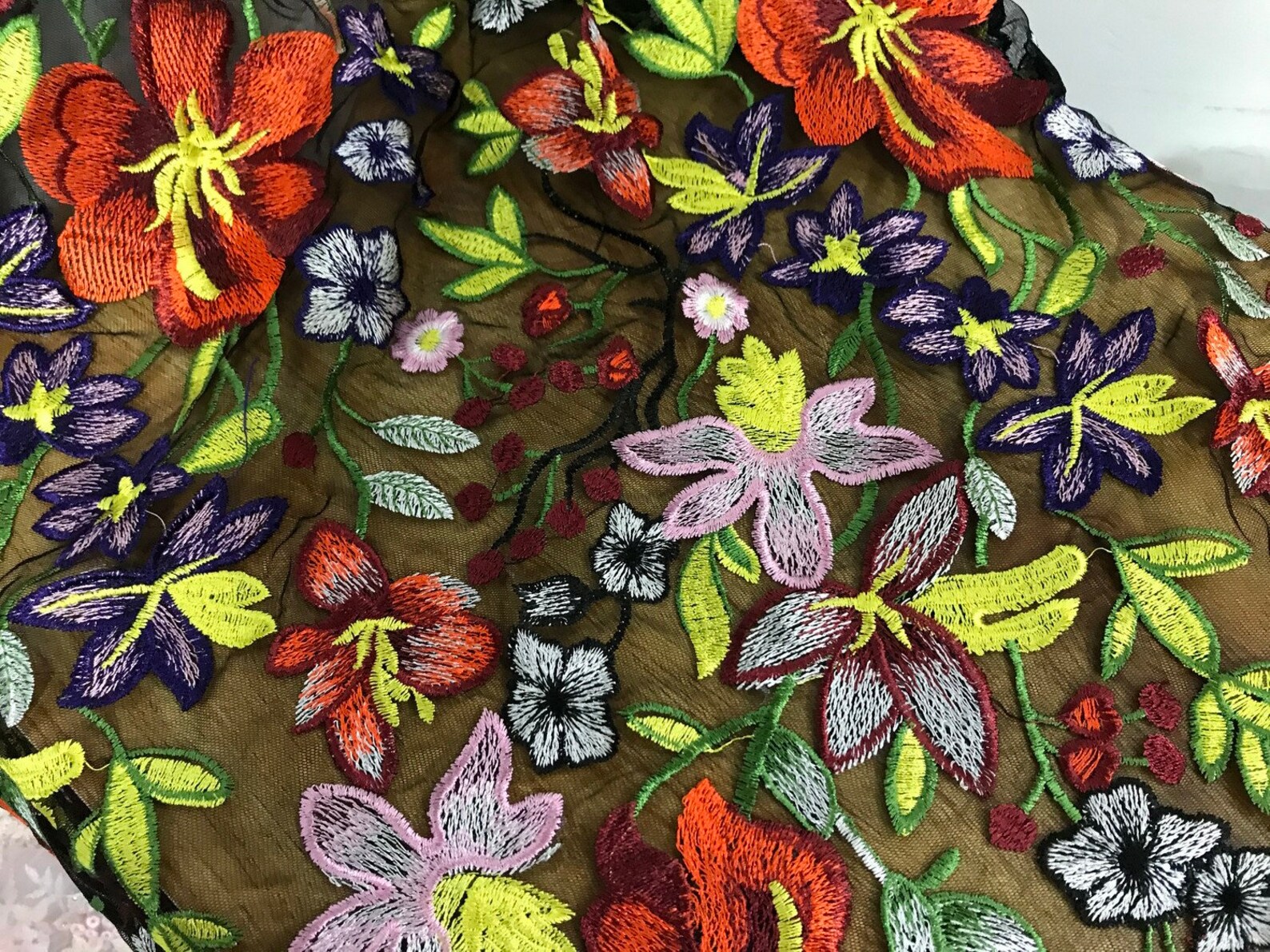 Multicolor Lace Fabric, Colorful Blossom Floral Lace Fabric for Prom ...