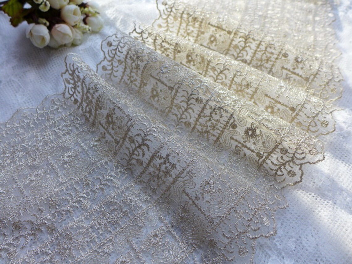 Gold Lace Fabric Trim Gold Thread Embroidery Tulle Lace - Etsy