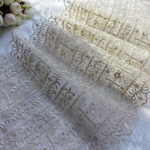 Gold Lace Fabric Trim Gold Thread Embroidery Tulle Lace - Etsy