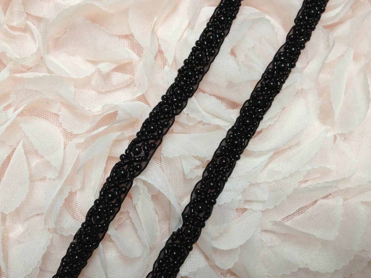 Black Beaded Lace Trim Black Pearl and Ribbon Trim for - Etsy