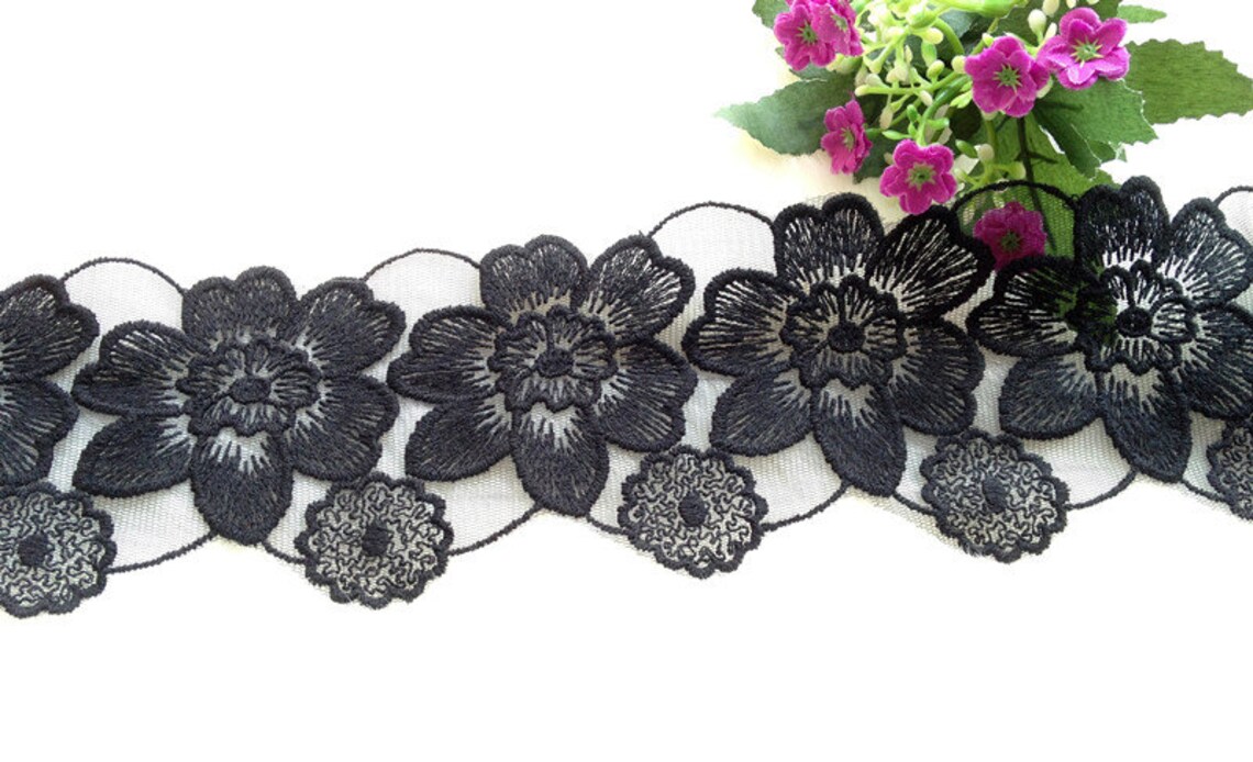 Black Lace Trim Embroidery Floral Lace Trim Retro Black - Etsy