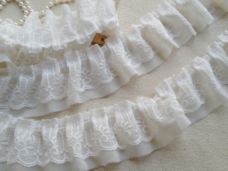 2 Yards White Ruffled Lace Trim Chiffon Lace Fabric Folded - Etsy