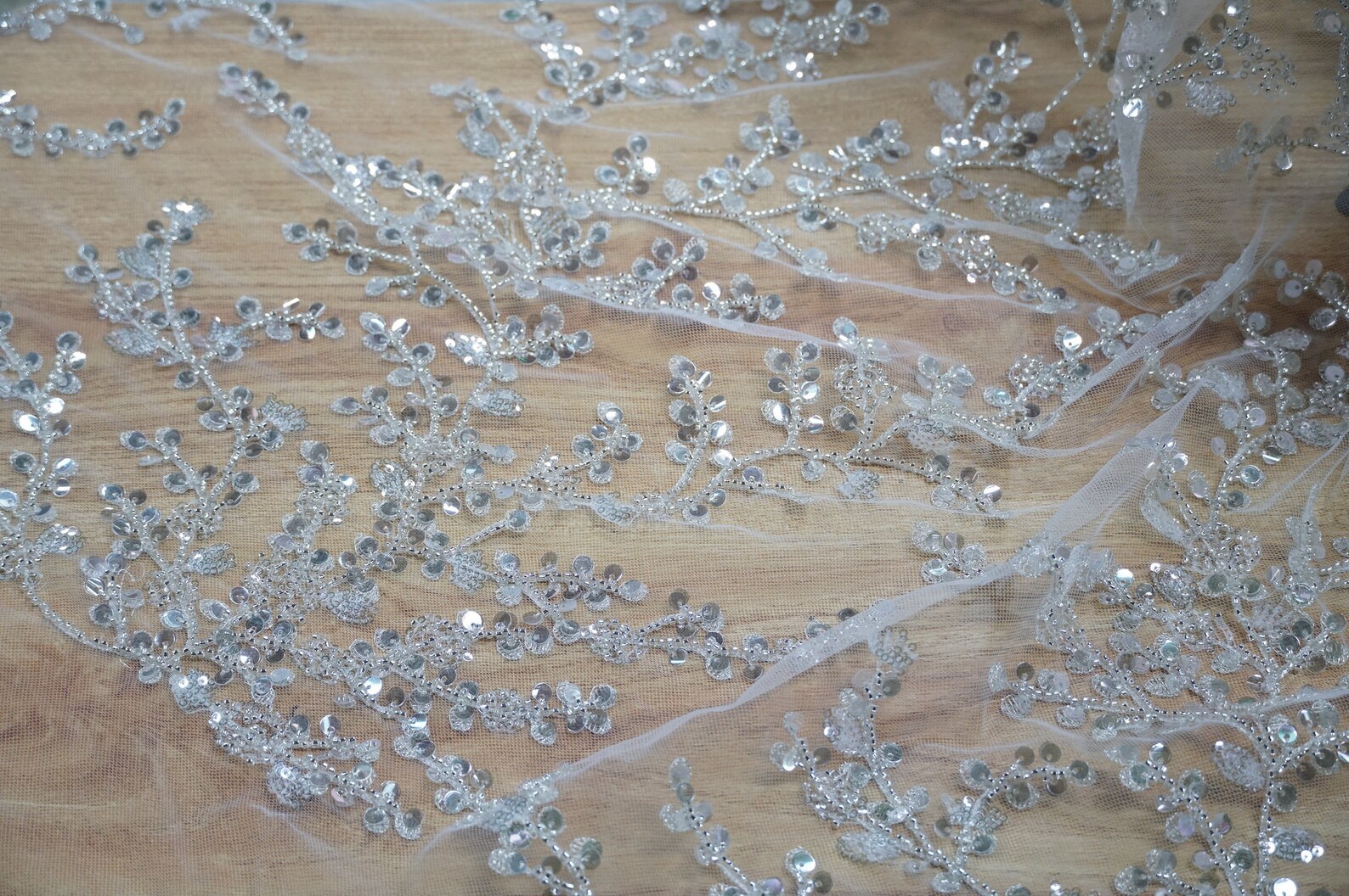 Luxury Bridal Beaded Lace Silver Beads and Sequins Lace Fabric - Etsy