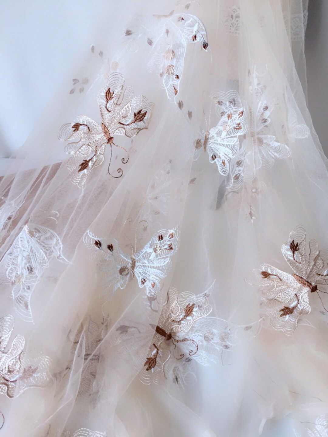 Champagne Tulle Prom Dress Fabric With Butterflies Pattern for Wedding ...