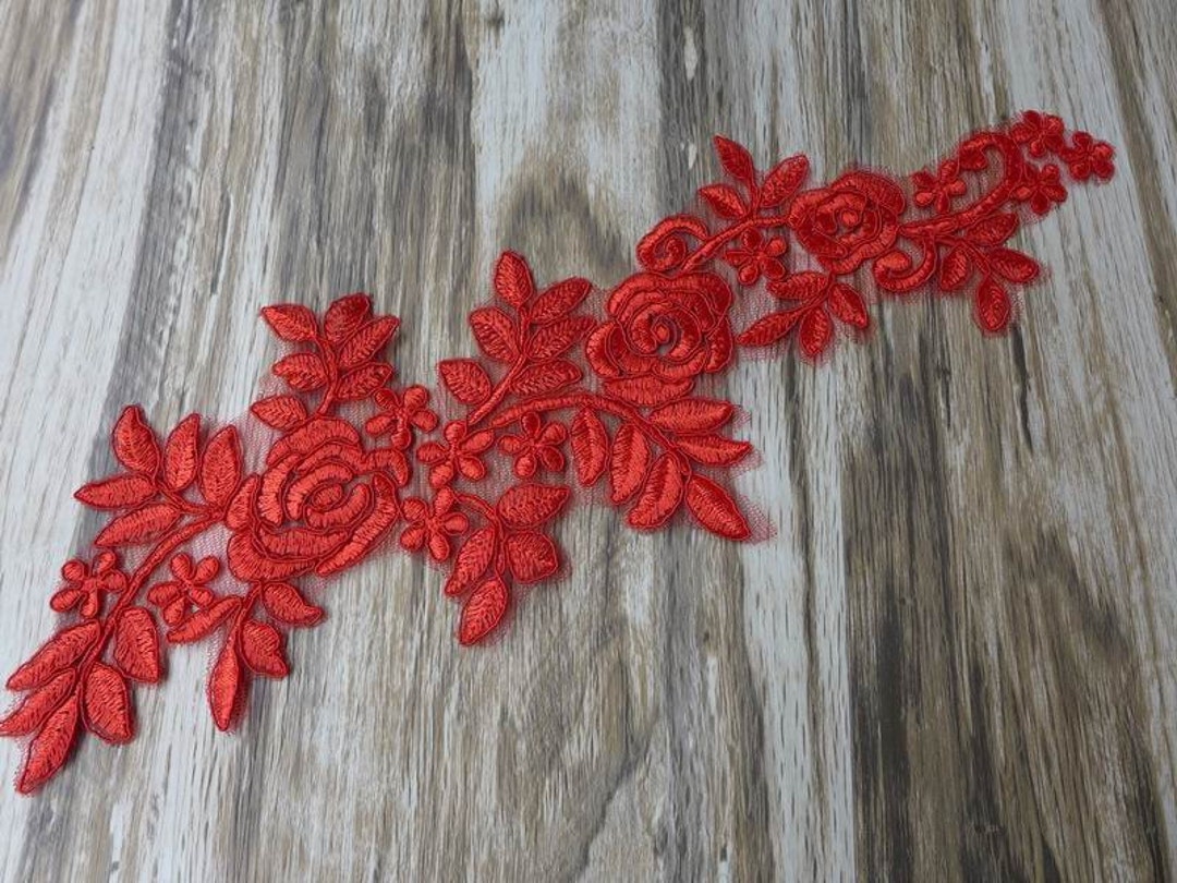 Lace Applique, Red Rose Applique, Alencon Embroidered Bridal Applique ...