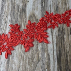 Lace Applique, Red Rose Applique, Alencon Embroidered Bridal Applique ...