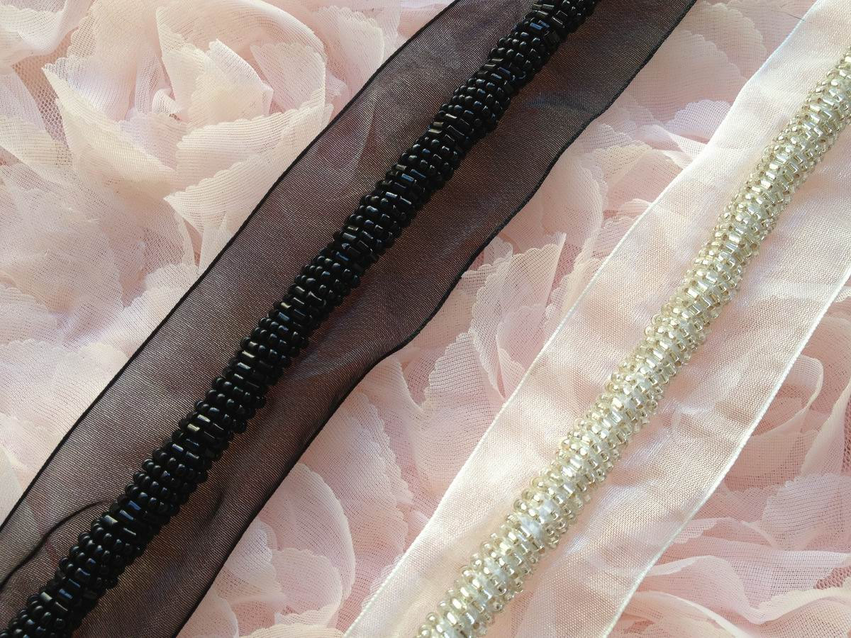 Beaded Trim Black Pearl and Braided Rope on Black Ribbon for - Etsy