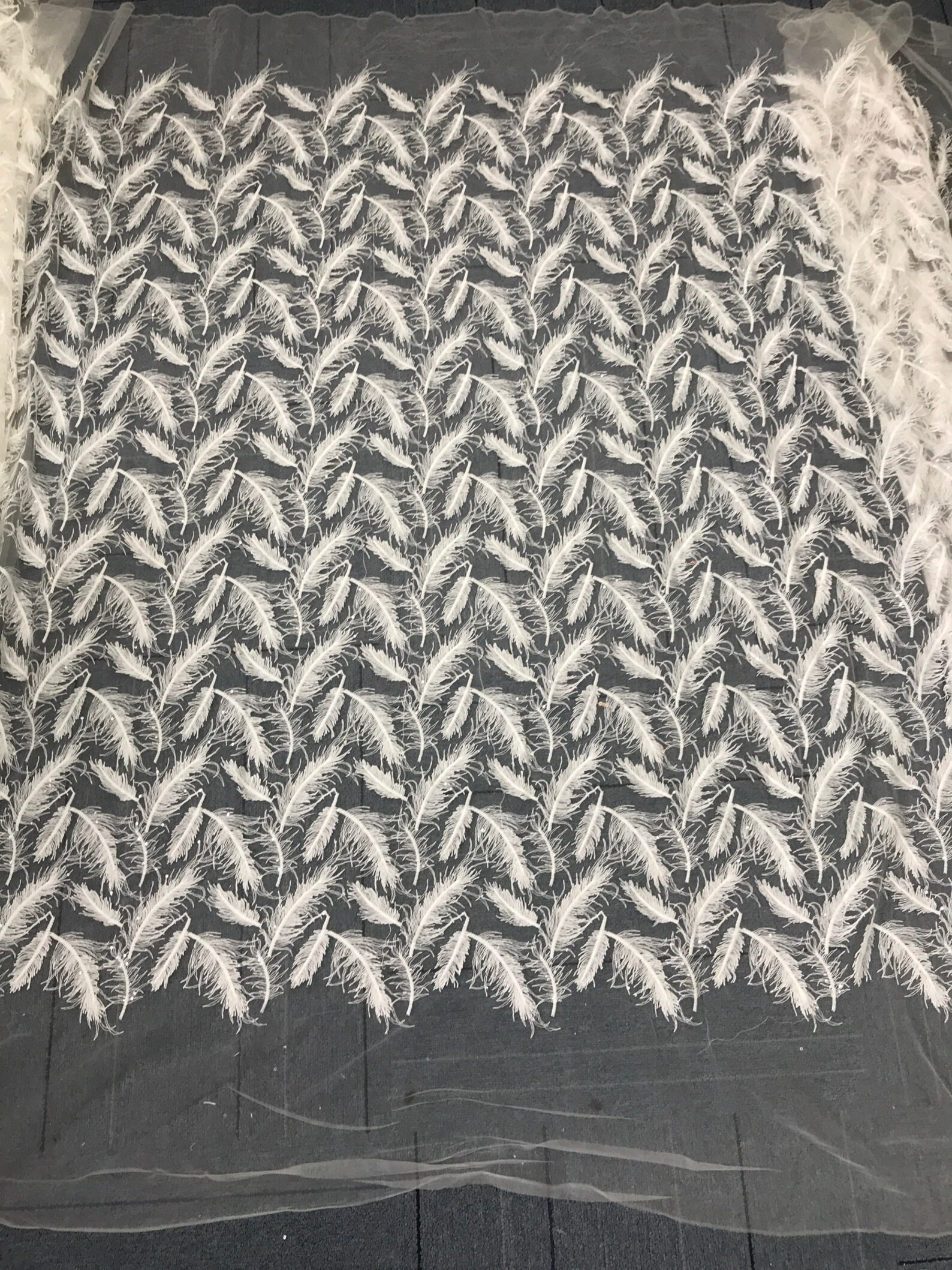 Off White Feathers Lace Fabric With Sequined for Prom Dress, Party ...