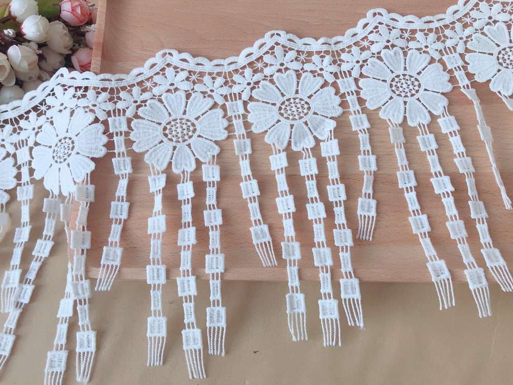 White Fringe Lace Venice Tassel Lace Trim 8.8 Width Lace | Etsy