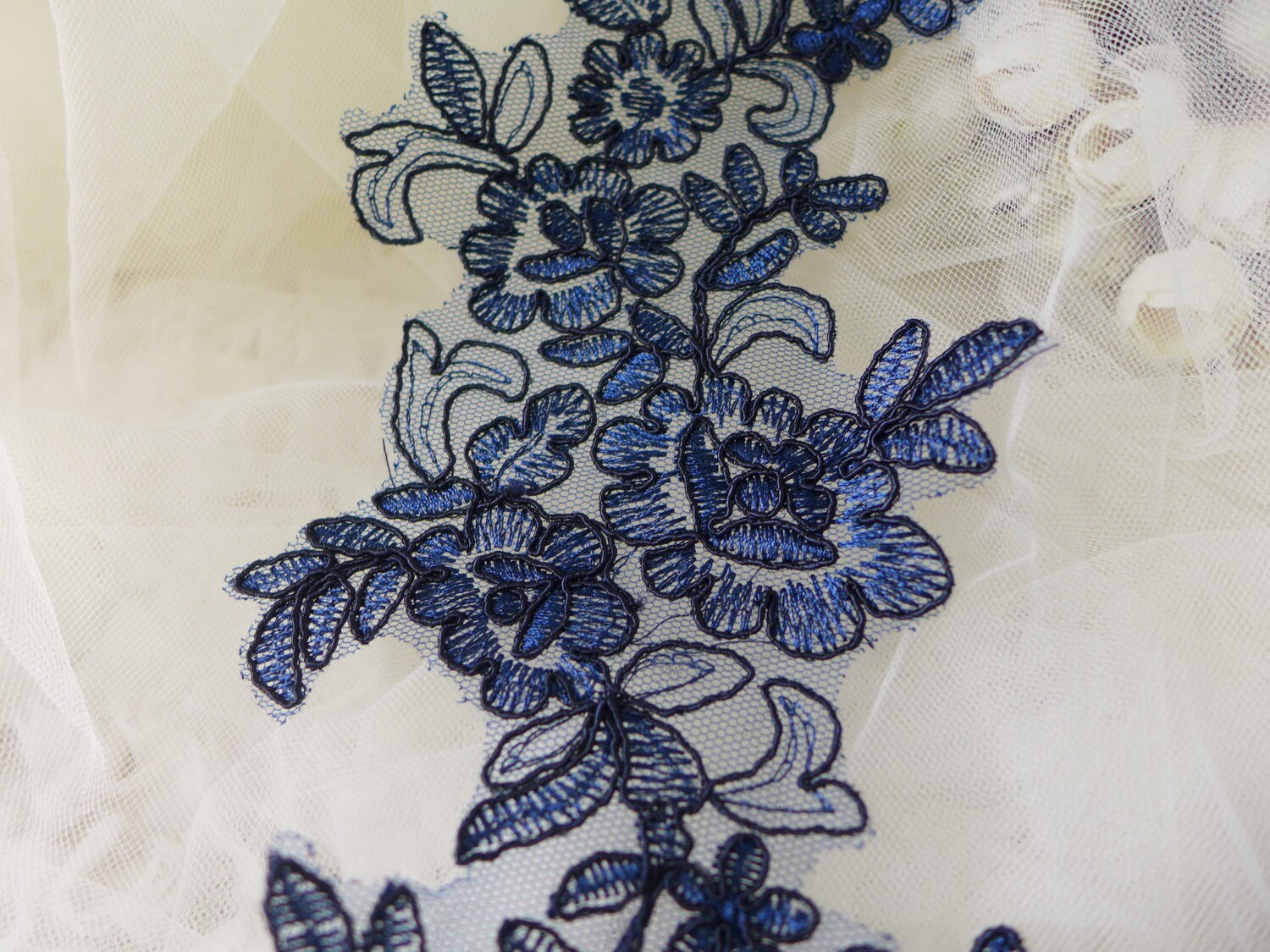 Navy Blue Lace Applique Bridal Floral Appliques Pair for - Etsy