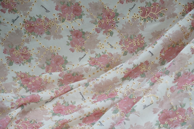 1 Yard Chiffon Fabric Pink Rose Floral Exquisite Bridal - Etsy
