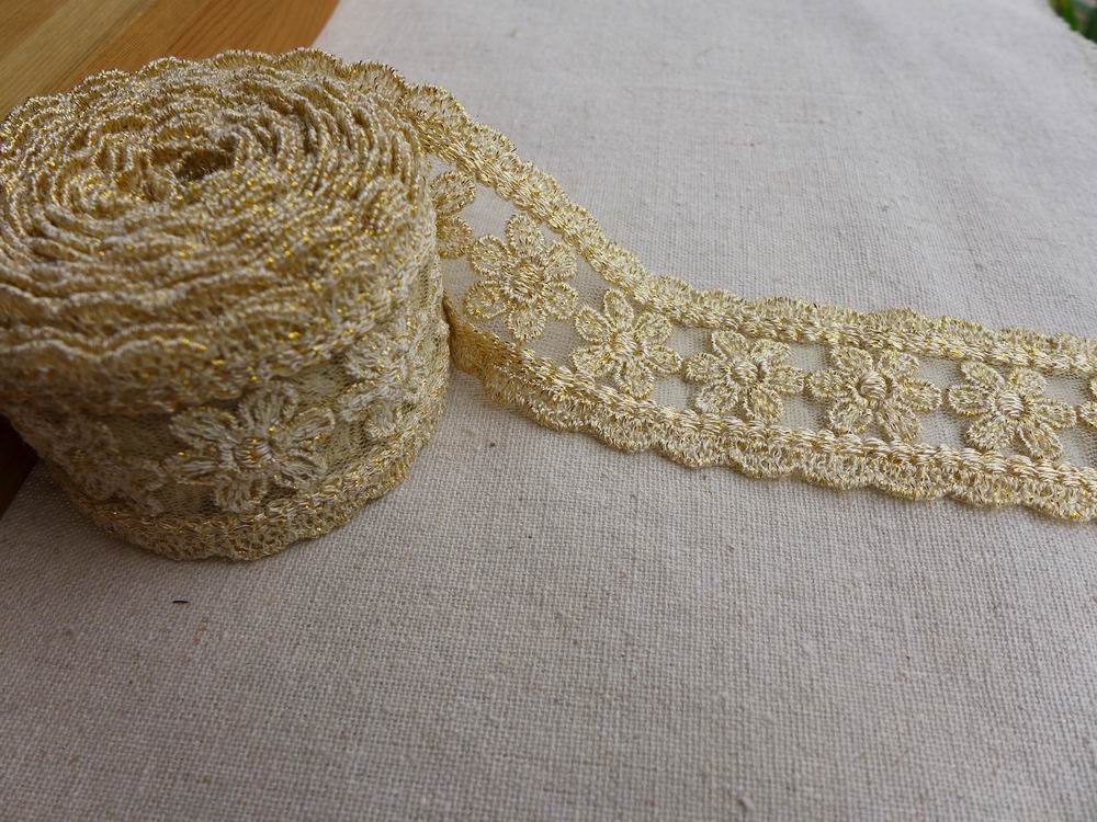 Gold Thread Embroidered Mesh Lace With Flower Trim 1.65 Inches - Etsy