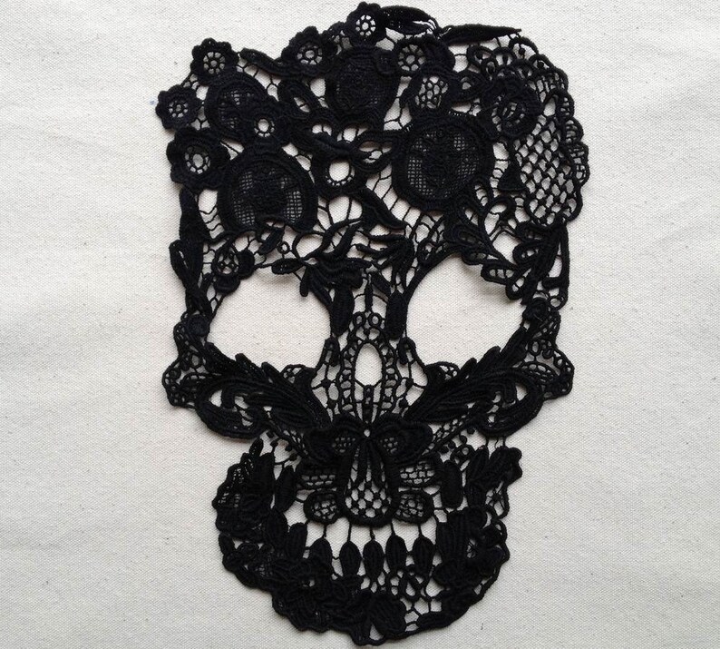 Skull Lace Applique in Black Cotton Lace Applique Costume | Etsy