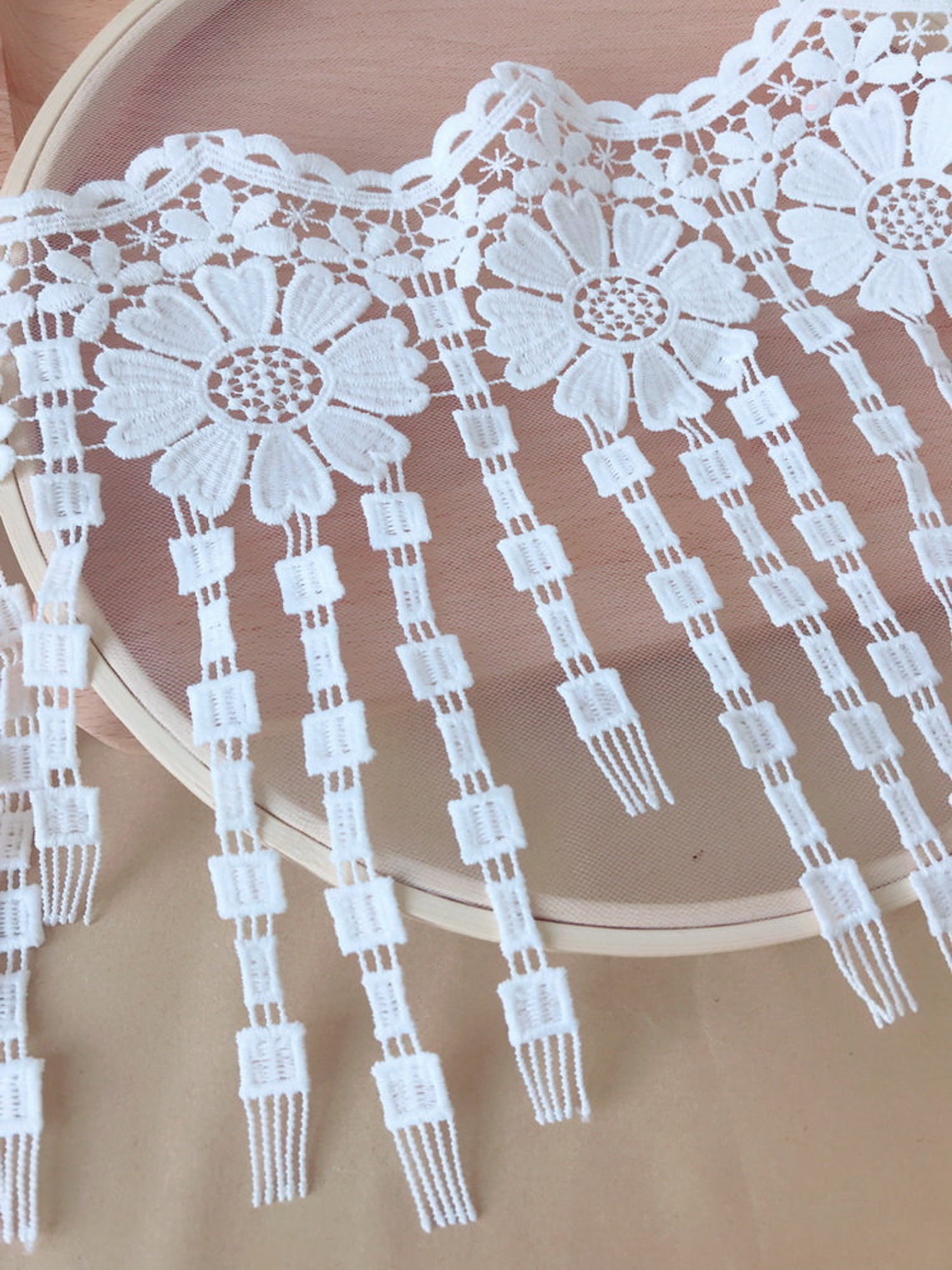 White Fringe Lace Venice Tassel Lace Trim 8.8 Width Lace | Etsy