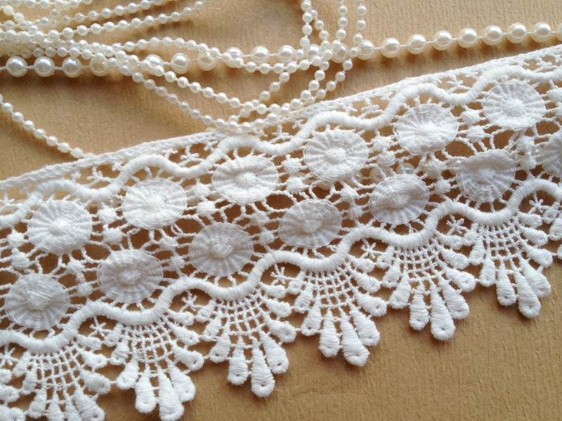 White Cotton Lace Fabric, Retro Small Circle Lace Trim, White Scalloped ...