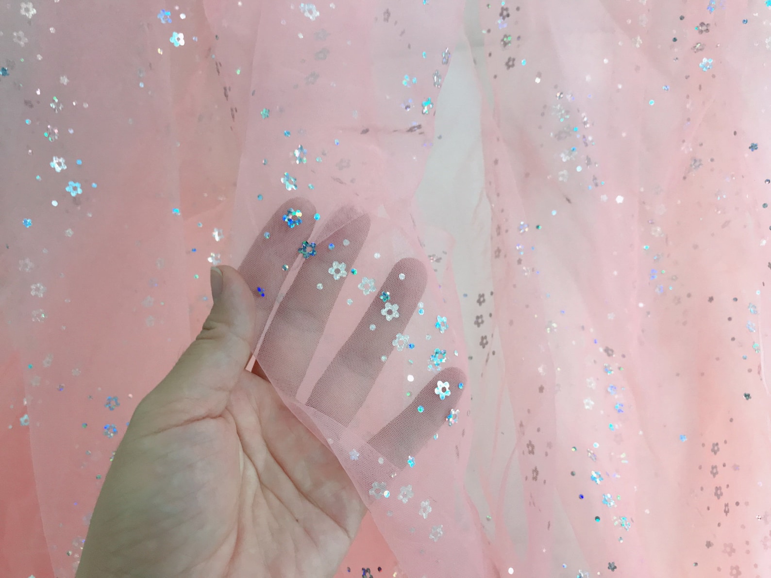 Coral Pink Tulle Nylon Fabric Colorful Flower Glitter Fabric for Prom ...