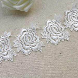 Lace Trim, White Rose Applique Lace, Roses Flower Trim, White Venice ...