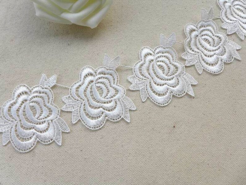 Lace Trim, White Rose Applique Lace, Roses Flower Trim, White Venice ...