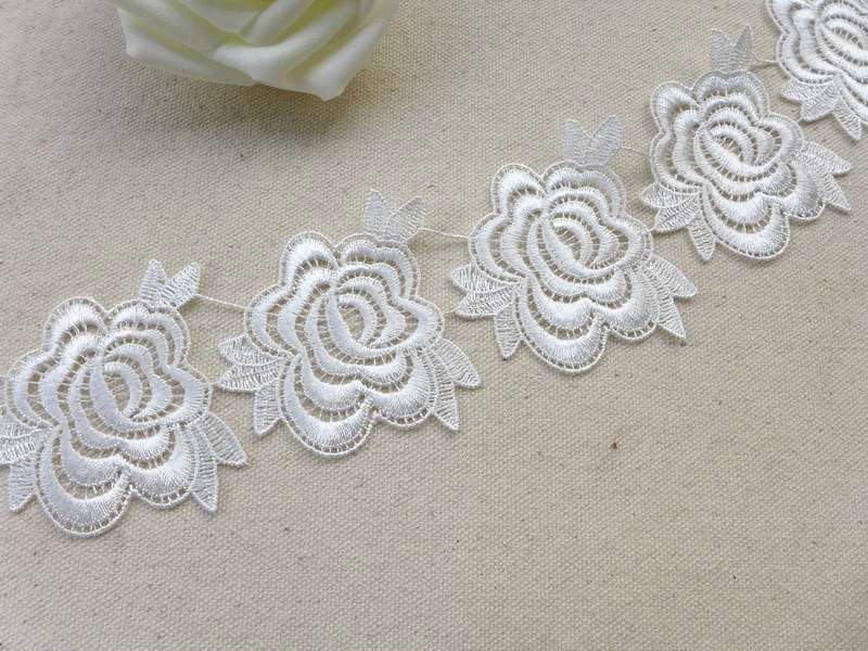 Lace Trim, White Rose Applique Lace, Roses Flower Trim, White Venice ...