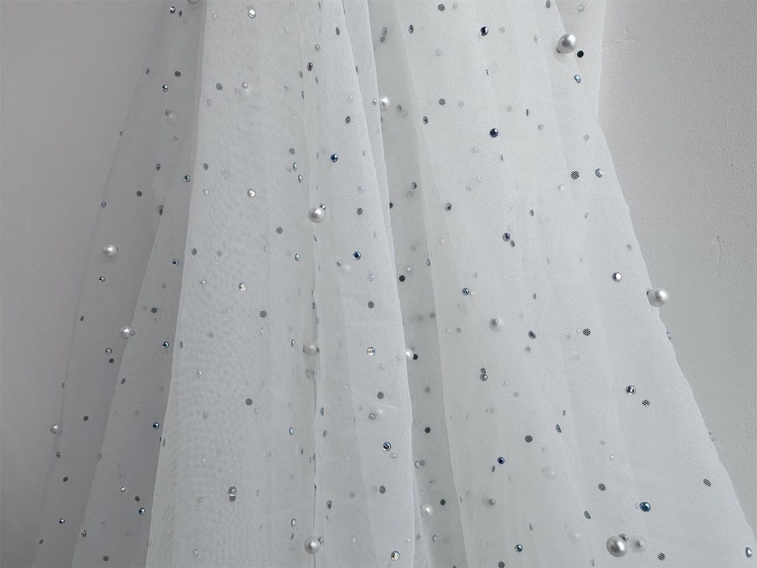 Stretch Tulle With Rhinestone Pearl Beaded Lace Fabric by the Yard ...