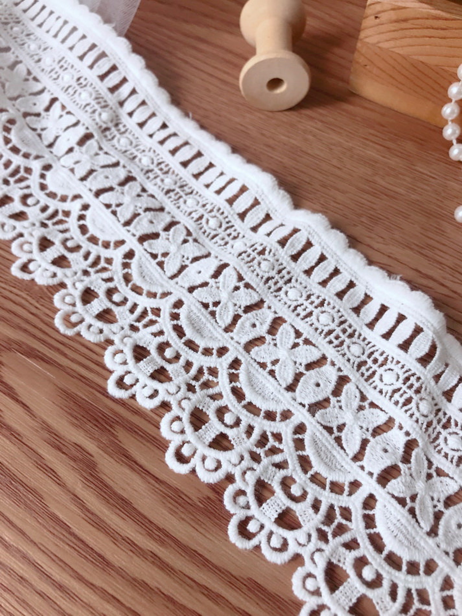 3.4 Wide Cotton Lace off White Scalloped Lace Trim - Etsy